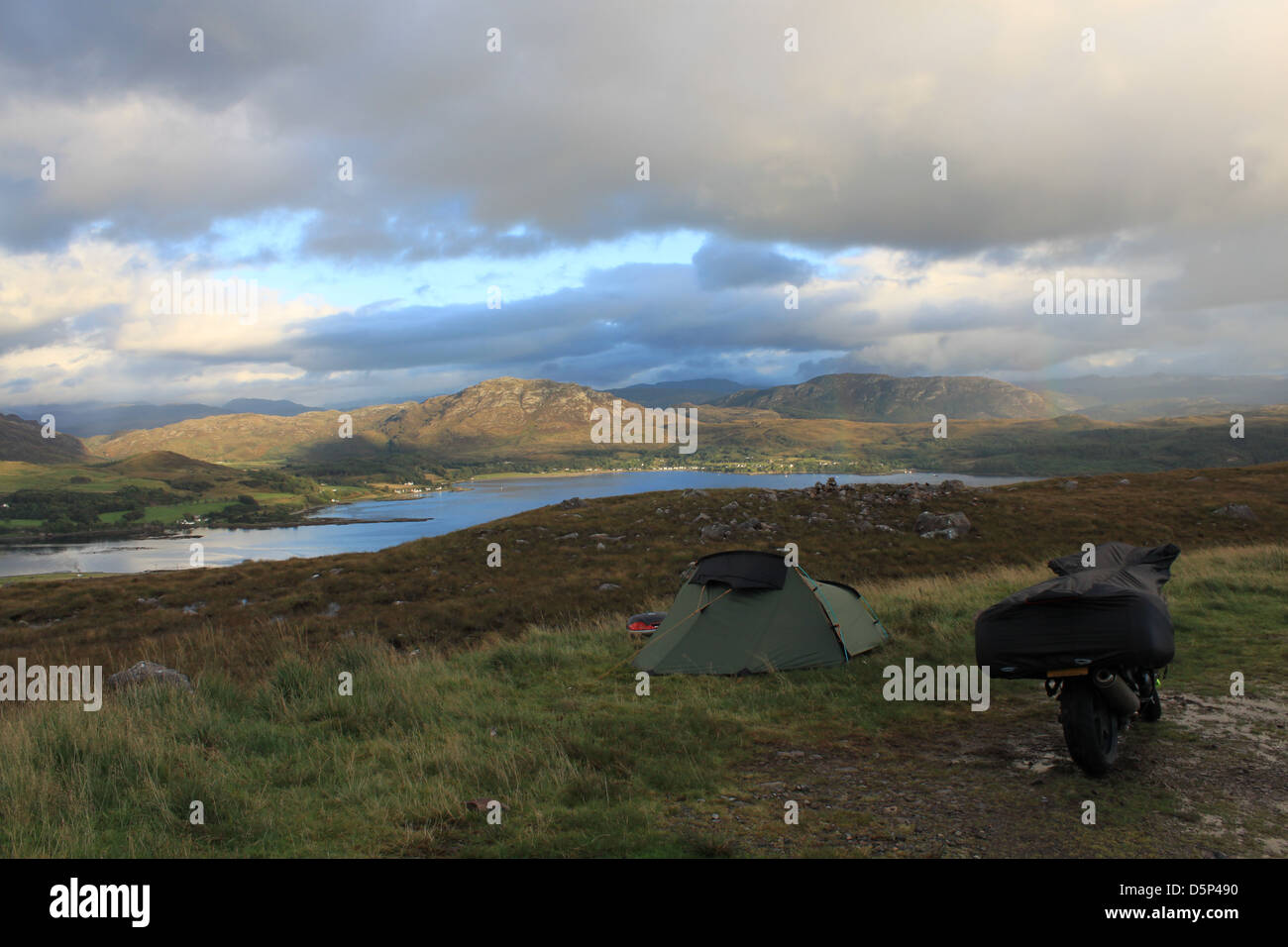 Stunning view from the road to Applecross over Loch Kishorn, motorcycle ...