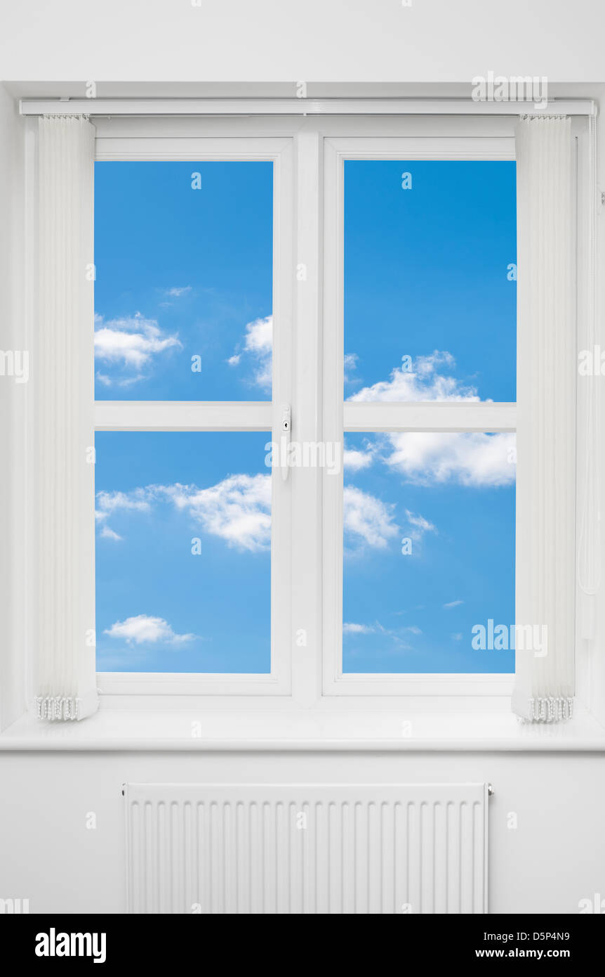 Beautiful view of blue summer sky through a white window Stock Photo ...