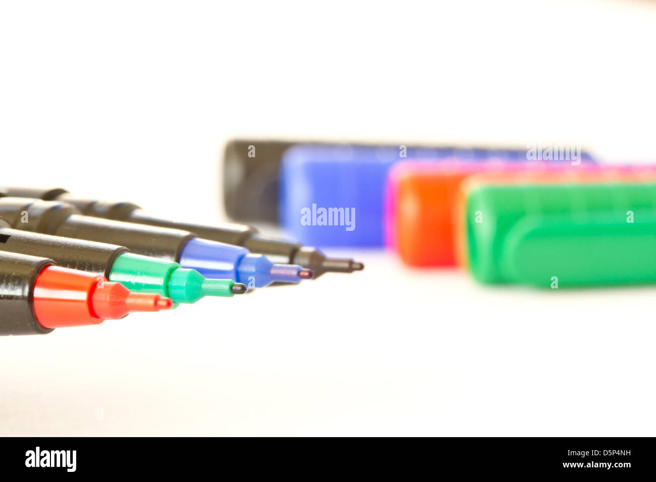 four pen with the color on a white background Stock Photo - Alamy
