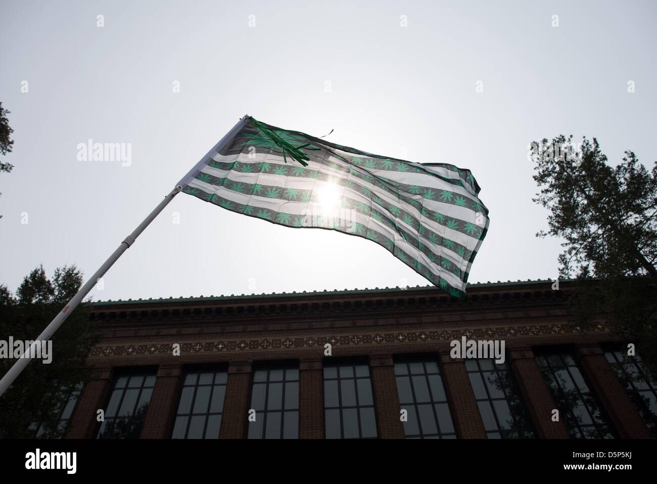 Ann Arbor, Michigan, USA, 6th April, 2013. A marijuana american flag ...