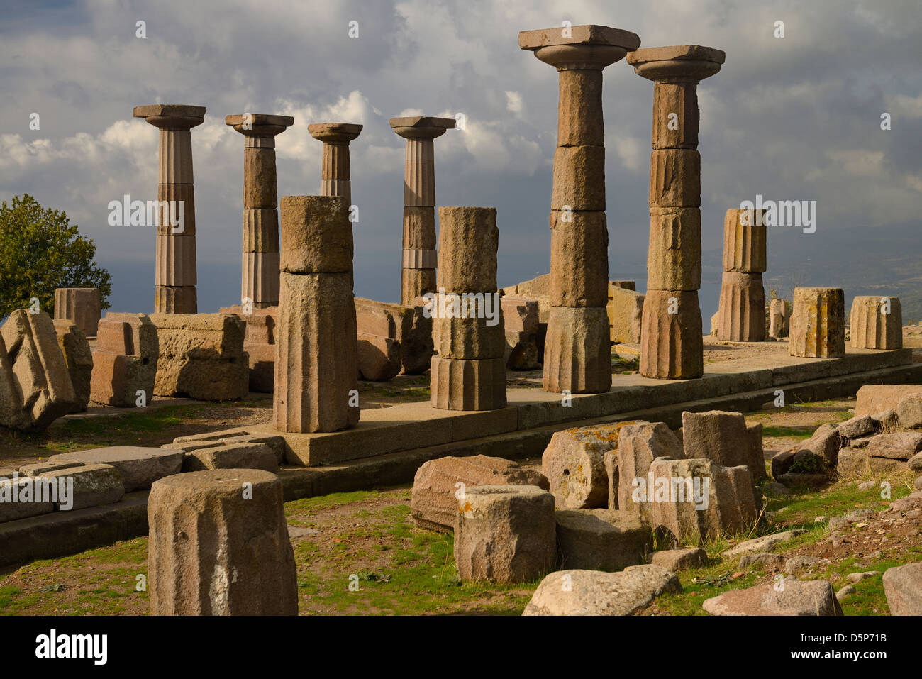 Cliff top ruins with Doric columns of the temple of Athena over the ...