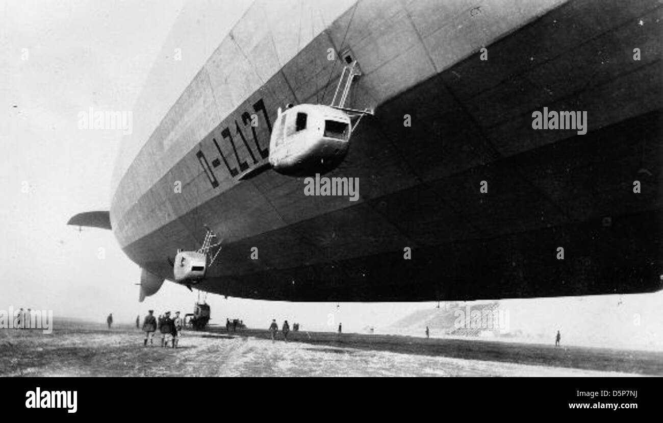 The image depicts the Graf Zeppelin LZ 127, a landmark in lighter-than ...