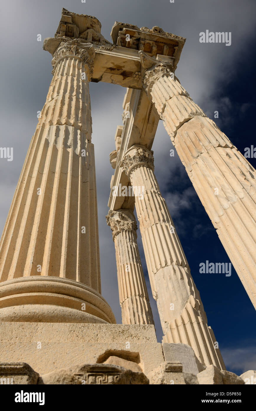 Looking up to the crumbling Corinthian columns at ancient Pergamon ...