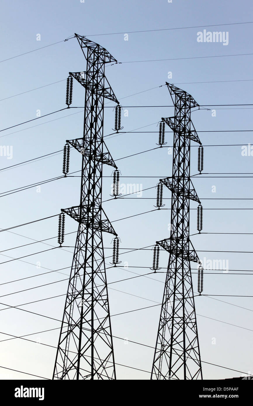 High voltage power pylons Stock Photo - Alamy