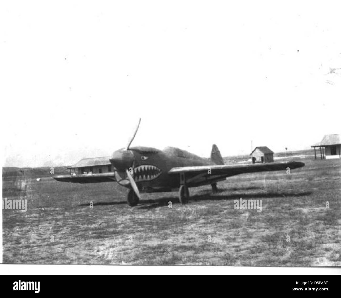 The image shows a 'dummy' P-40 aircraft, which was used for training or ...