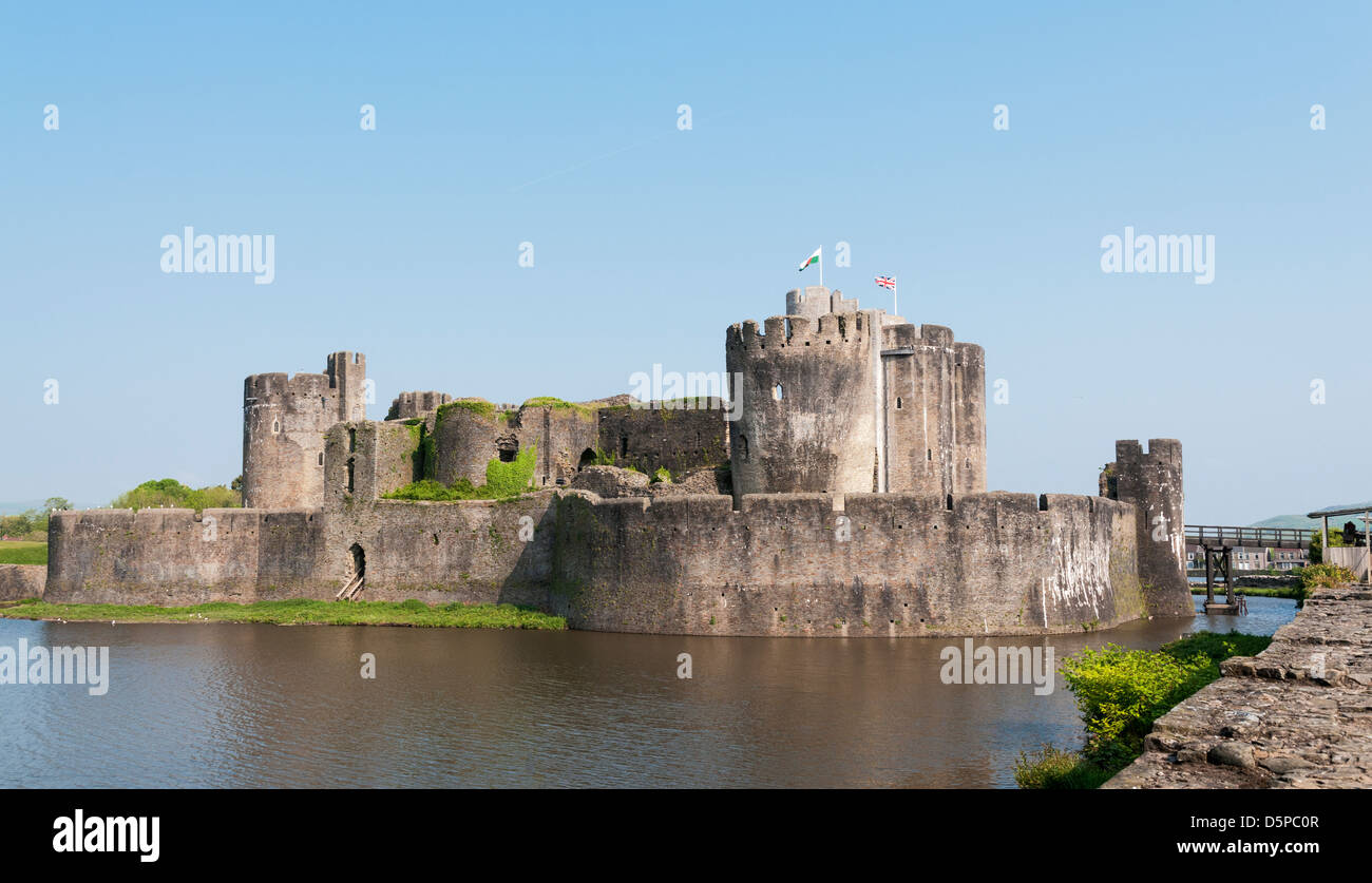 Wales, Caerphilly Castle, construction began 1268 Stock Photo - Alamy