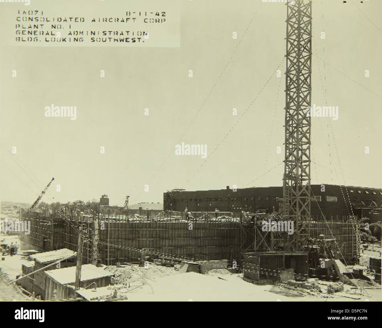 Photograph of the construction of the administration building at the ...