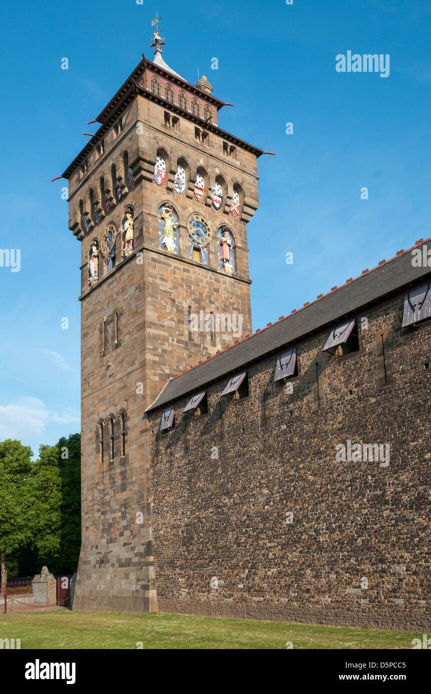Wales, Cardiff Castle, clock tower Stock Photo - Alamy