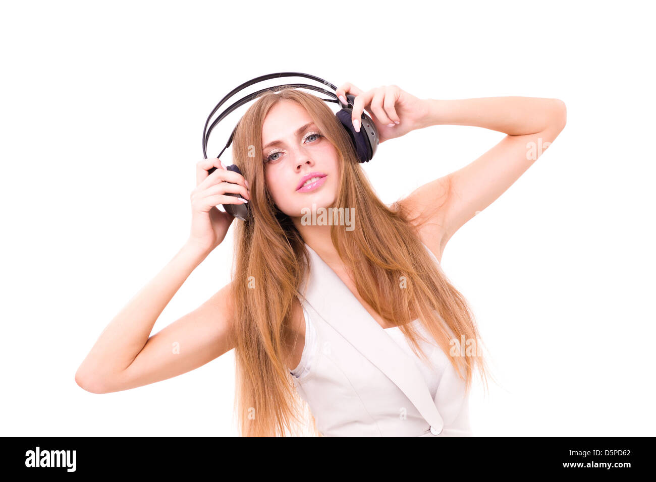 Cute young woman with headphones Stock Photo - Alamy