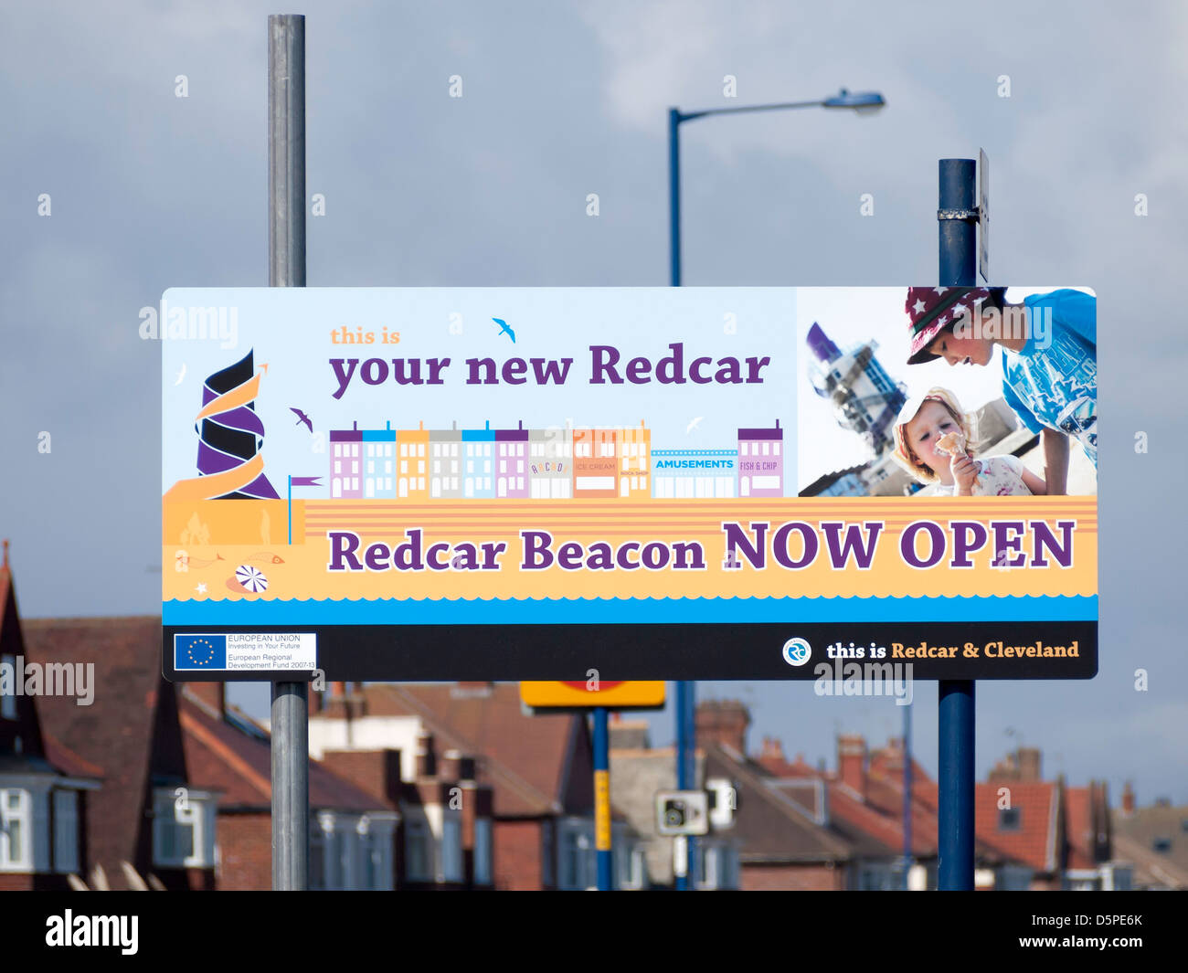 Street sign "this is your new Redcar" - "Redcar Beacon Now Open Stock ...