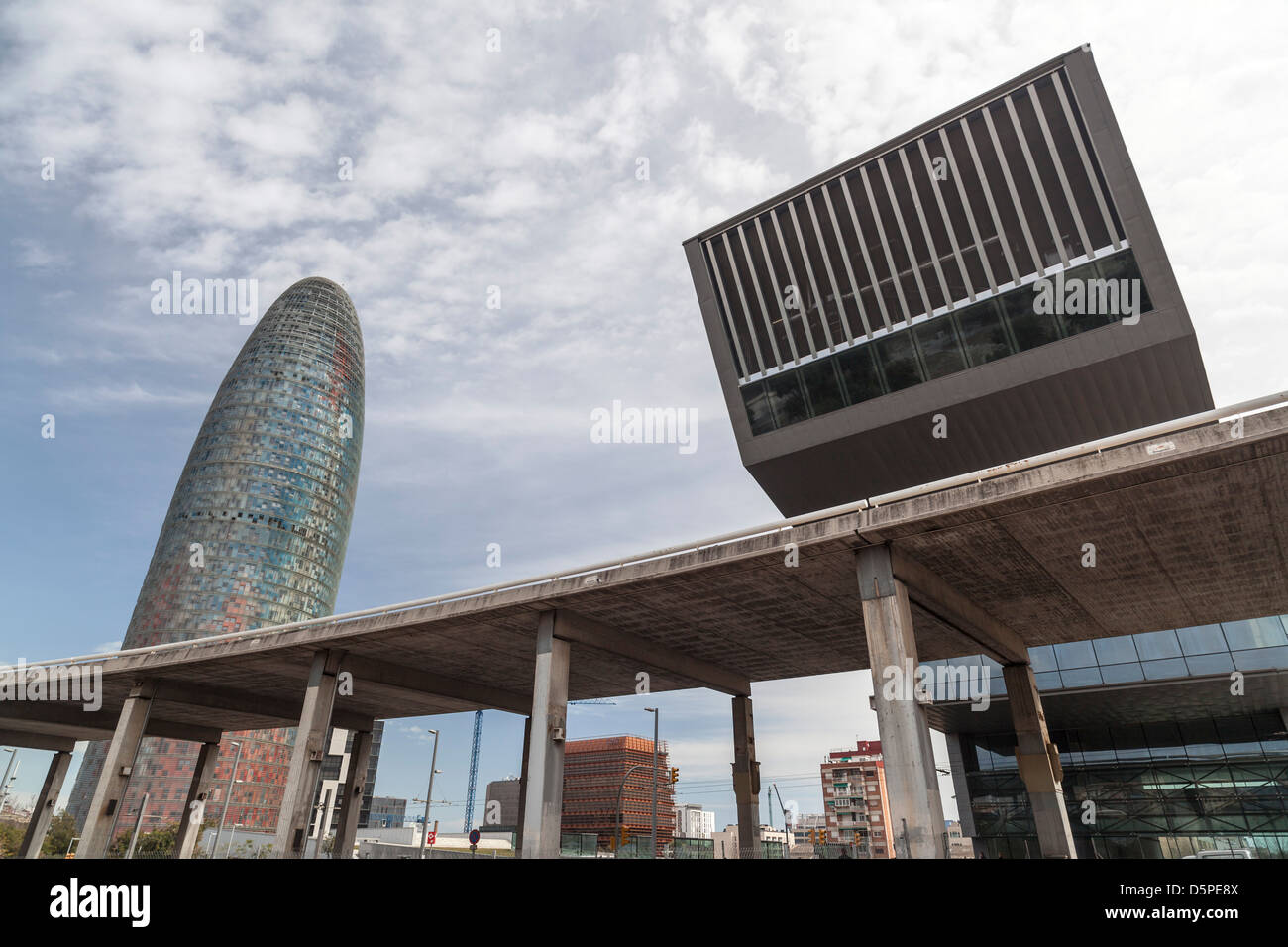 Agbar tower and Disseny Hub barcelona building in Barcelona Stock Photo ...