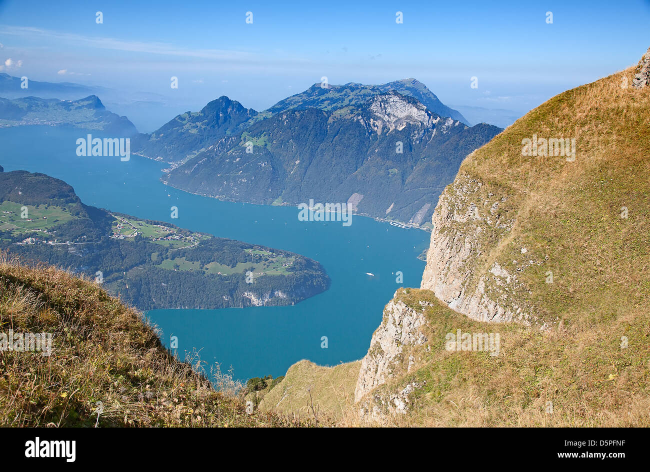 Aerial view of lake Luzern(Vierwalderstattersee) surrounded by montains ...