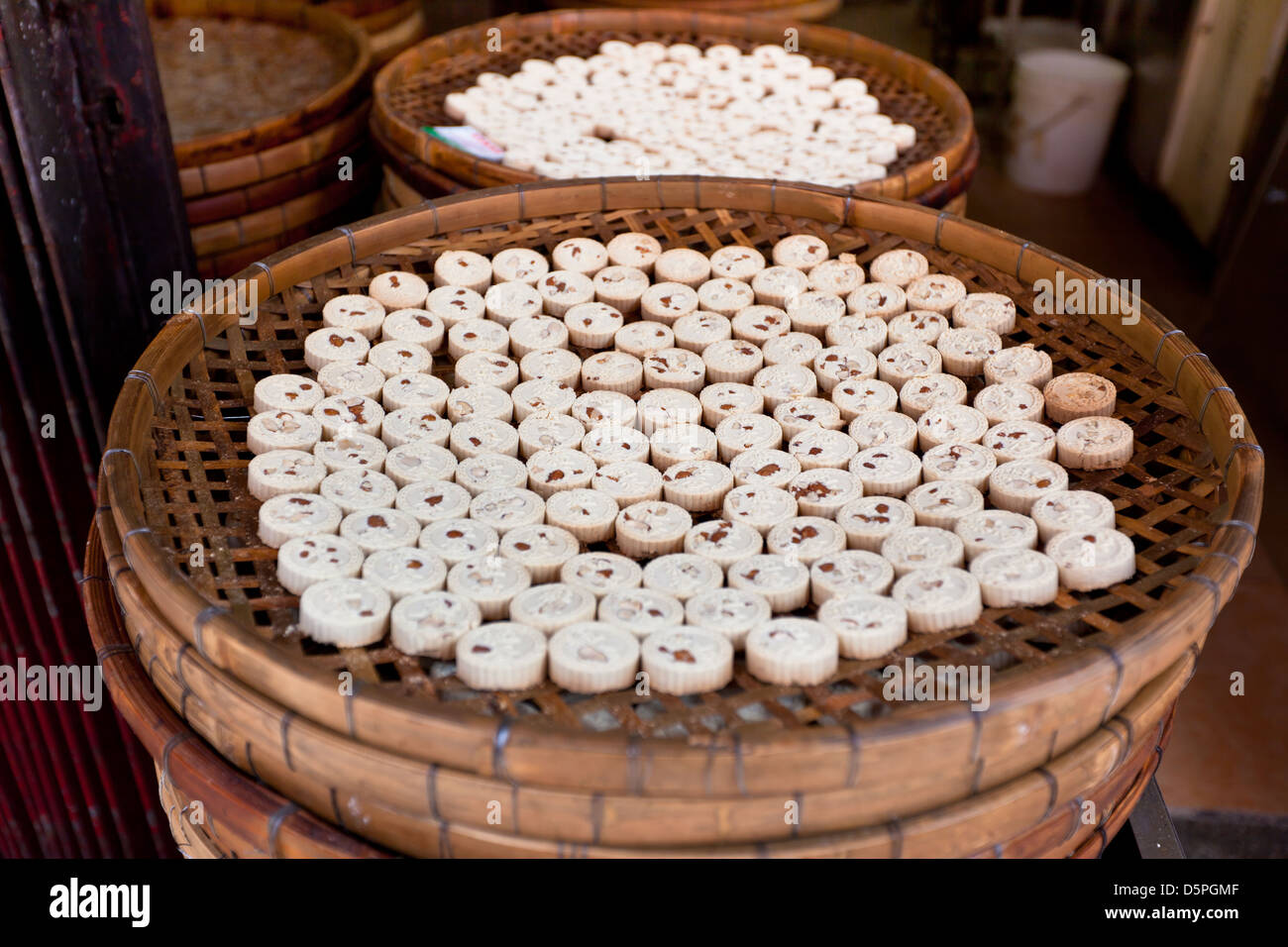 Famous Traditional Macau Almond cookies production. Horizontal shot ...