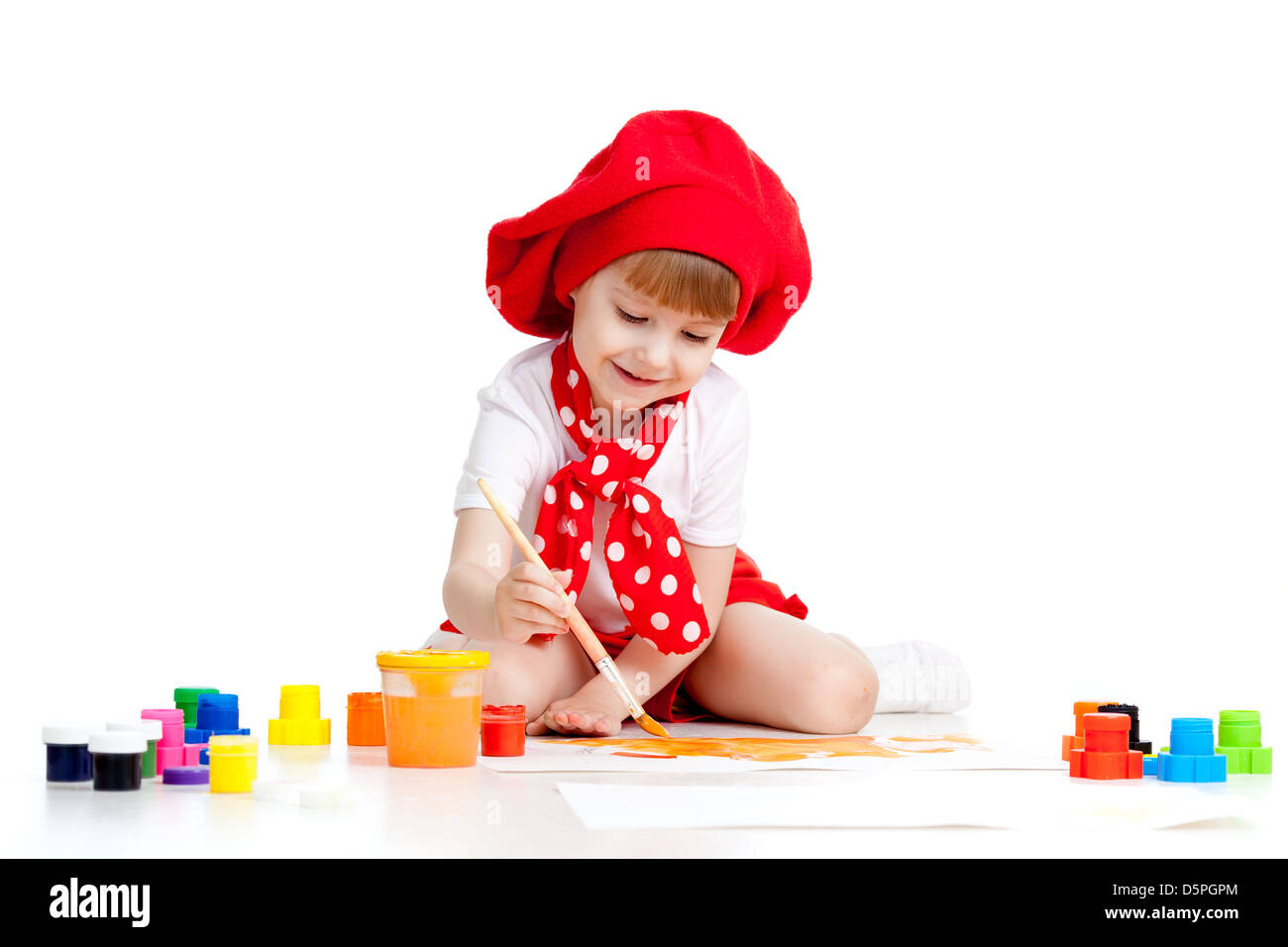 beautiful artist child painting with brush Stock Photo - Alamy