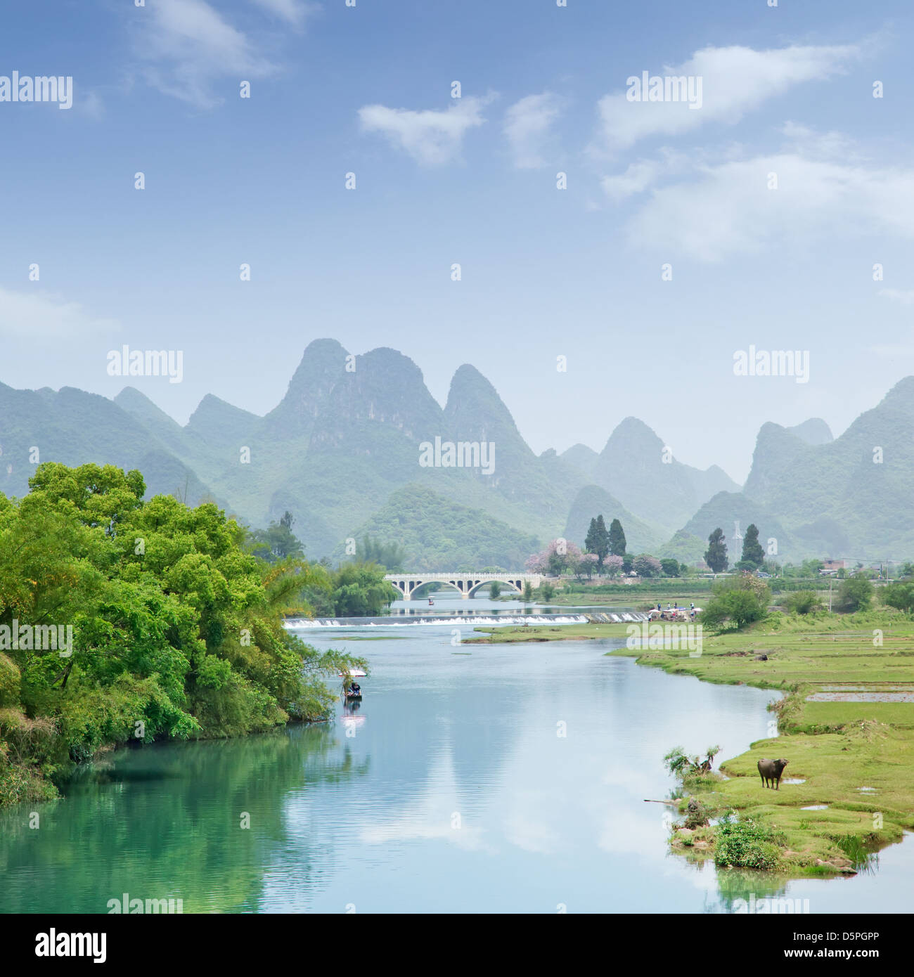 China Rivers And Mountains Beautiful Yu Long River Karst Mountain