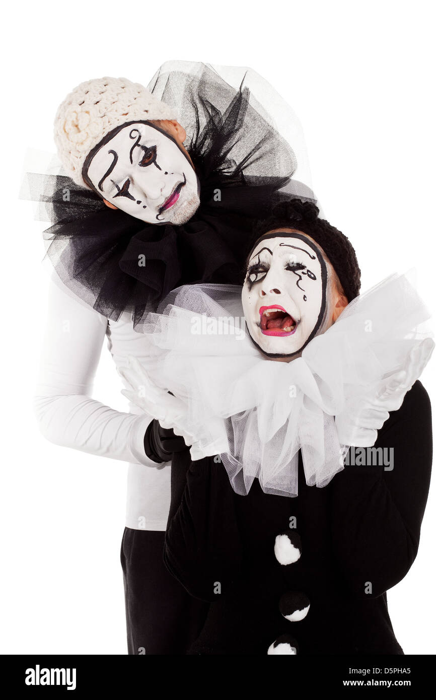 a couple sorrowful pierrots isolated Stock Photo - Alamy