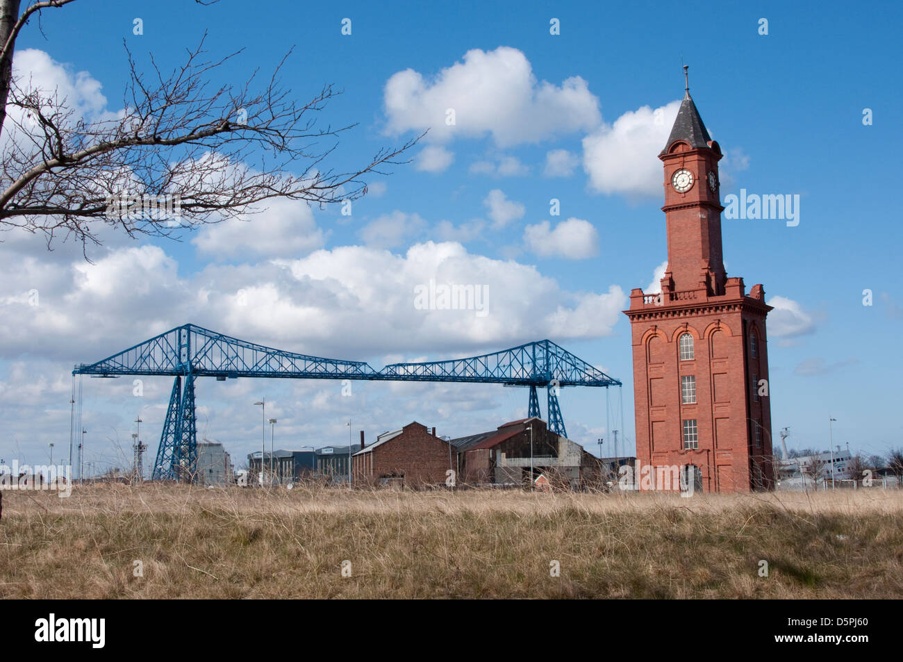 Transporter bridge and water tower clock Stock Photo - Alamy