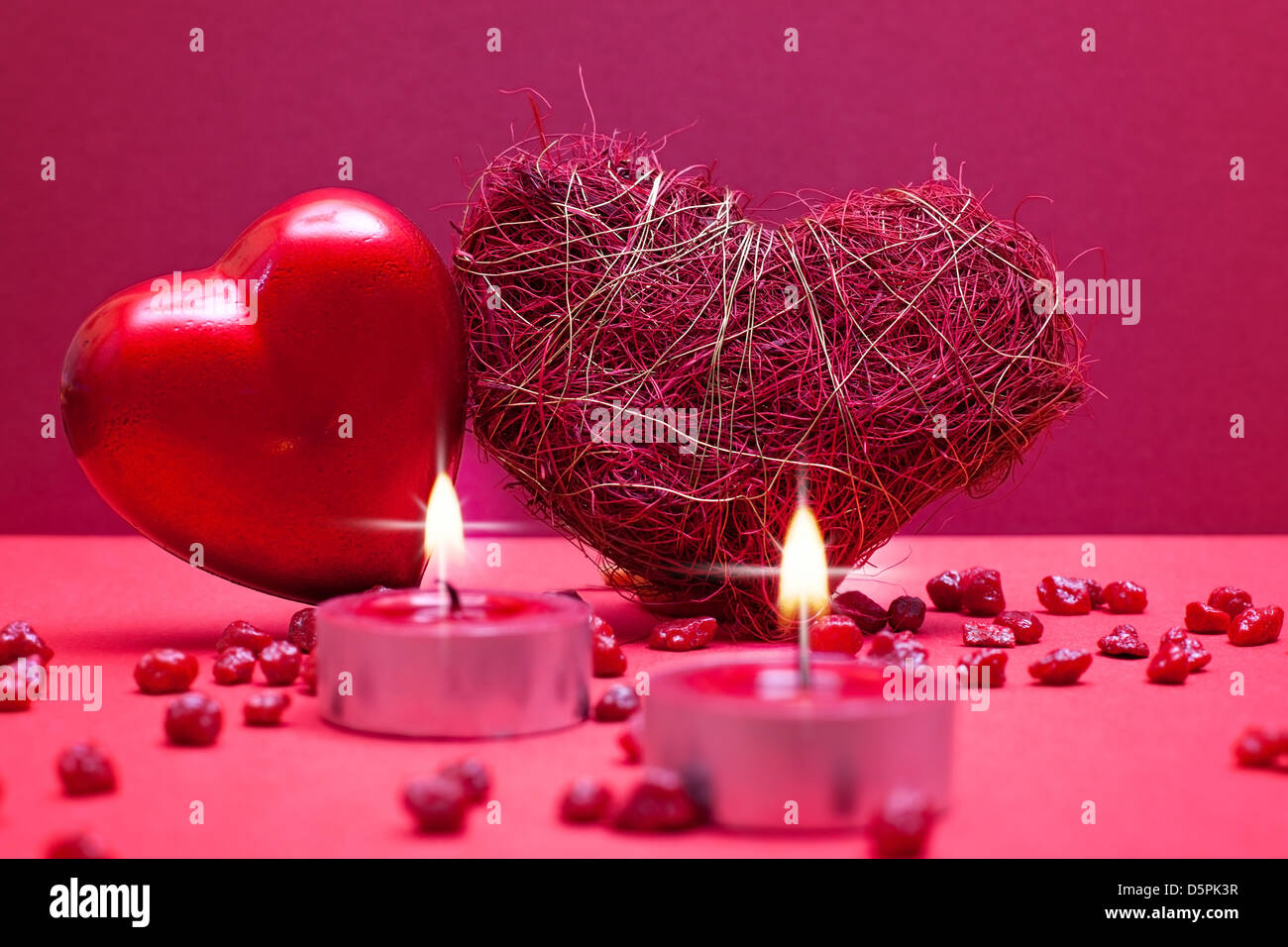 Romantic red background with hearts and textile Stock Photo - Alamy