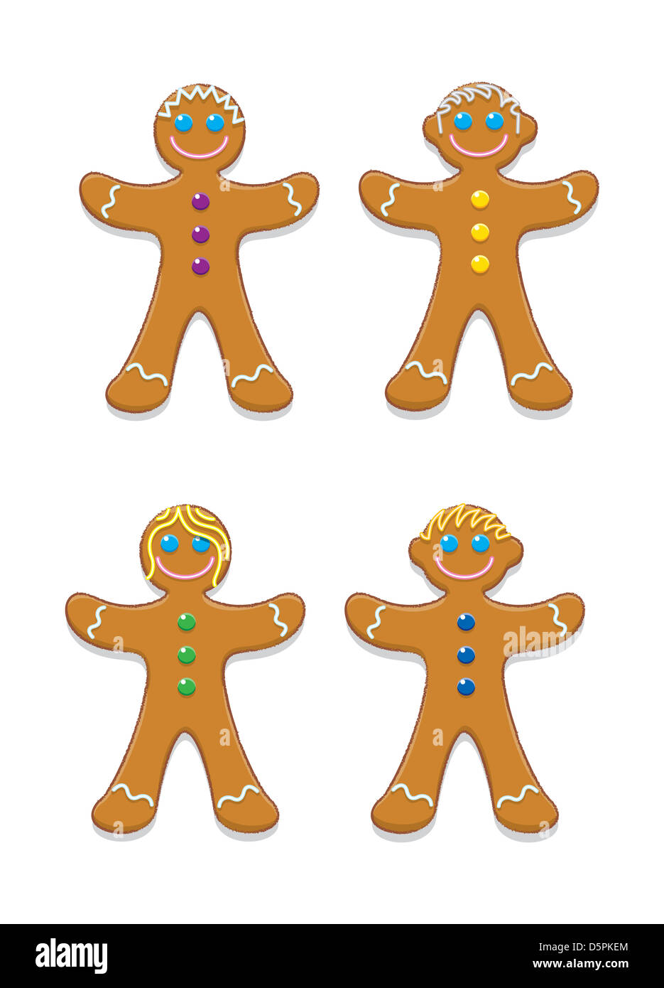 Happy Gingerbread Family Mum Dad Girl Boy on White Background Stock ...