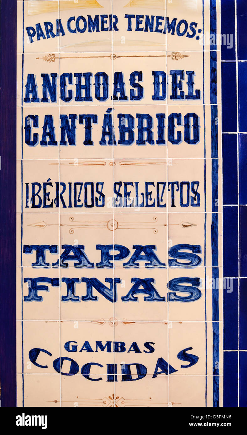 Tiled sign in Malaga city centre bar restaurant Andalusia Spain Stock ...