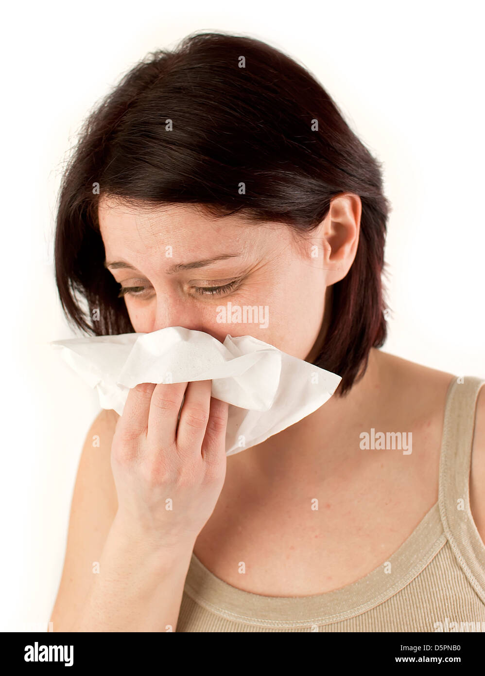 Young woman tissue sneezing isolated hi-res stock photography and ...