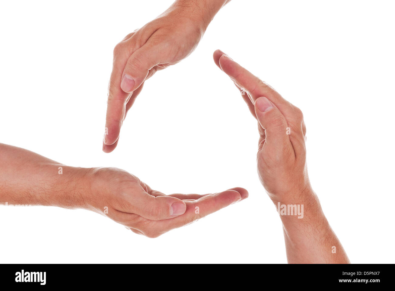 a circle of three hands Stock Photo - Alamy