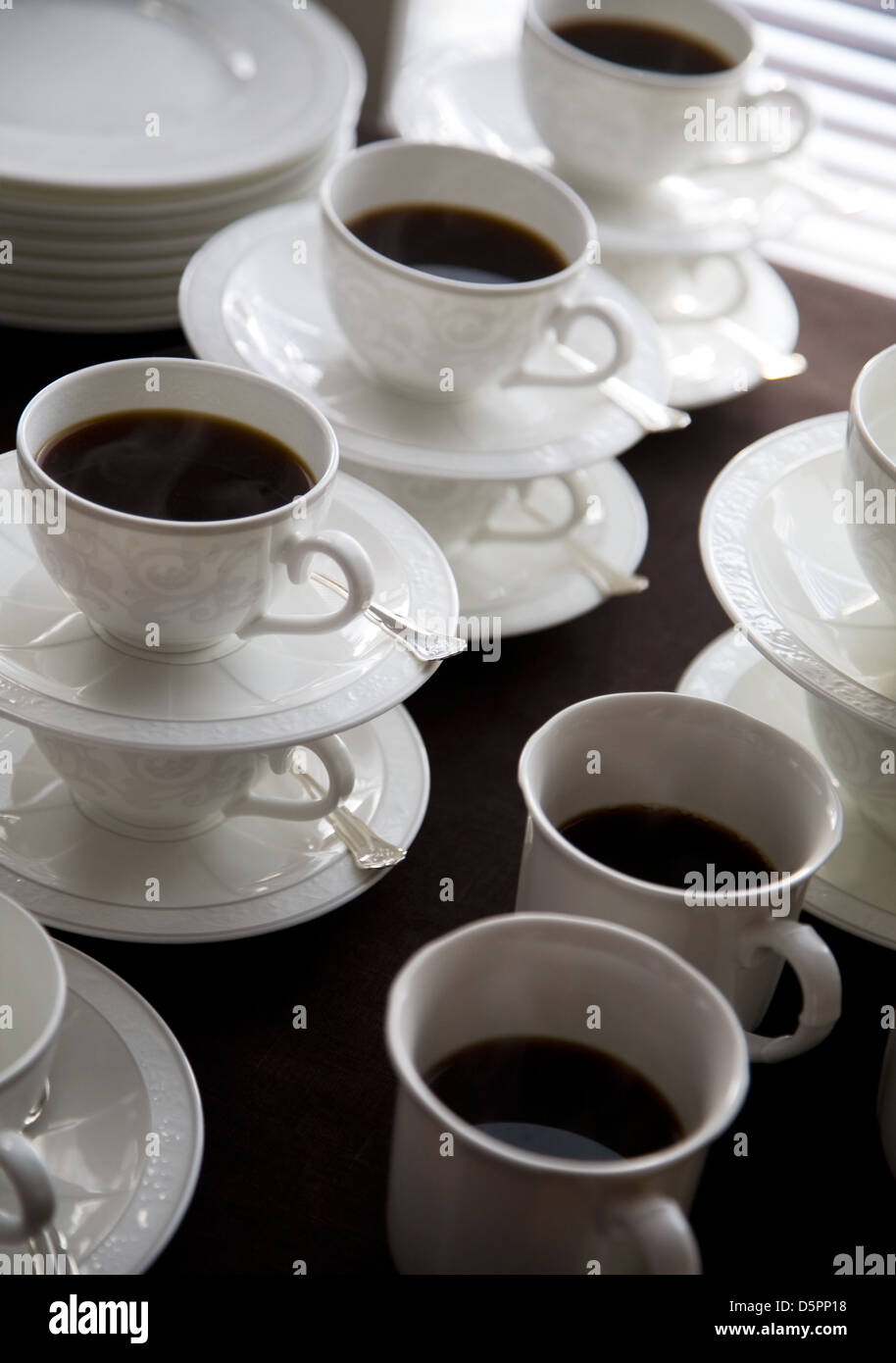 Fancy coffee cups filled with hot coffee Stock Photo - Alamy