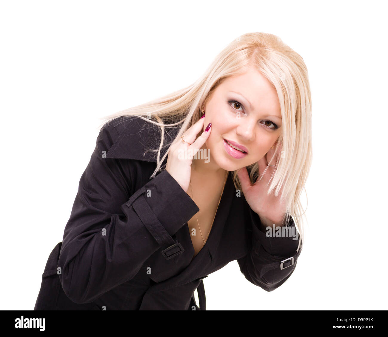 smiling woman on white background Stock Photo - Alamy