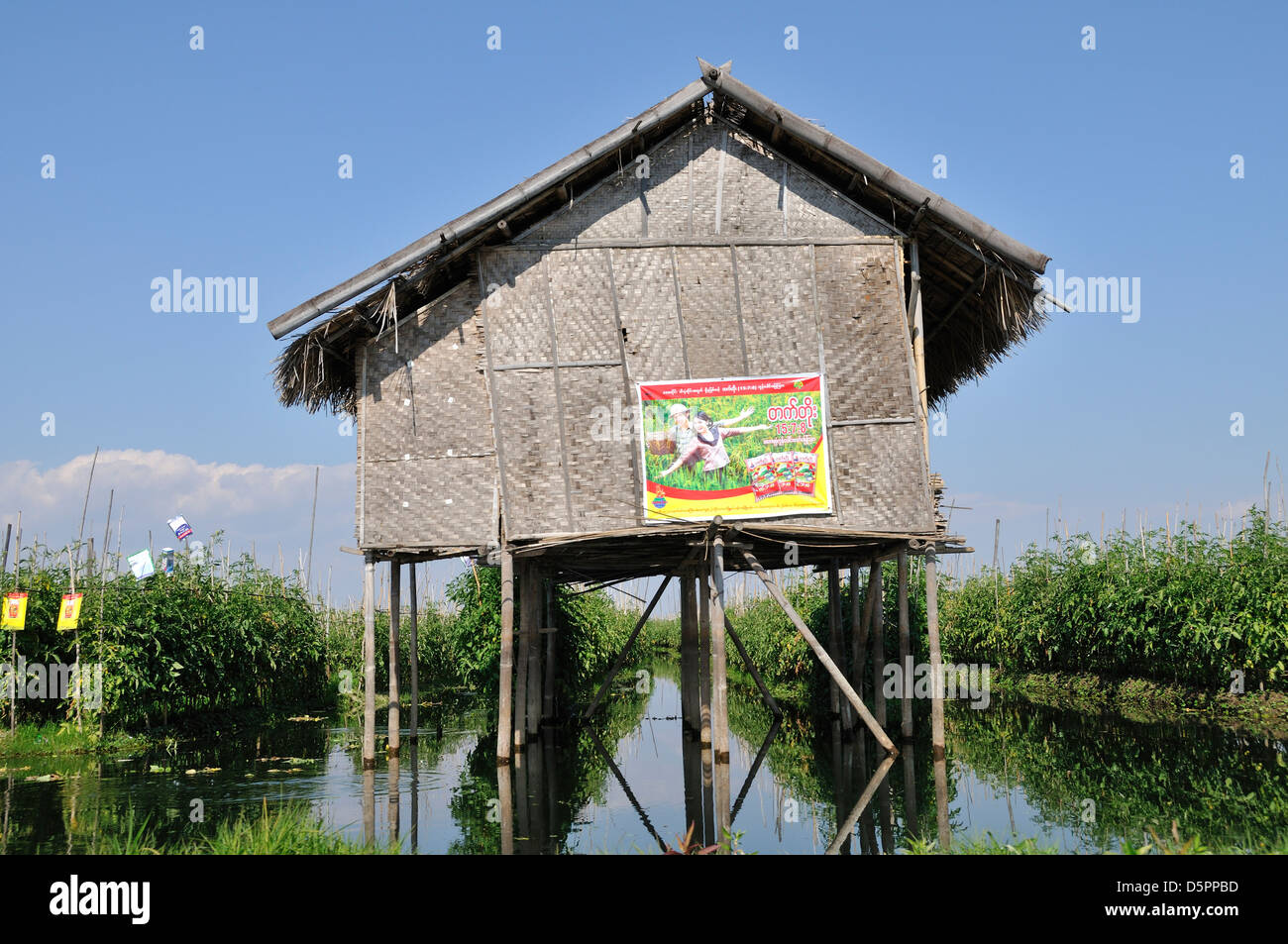 Traditional farming Hut on Stilts, Inle Lake, Shan State, Myanmar ...