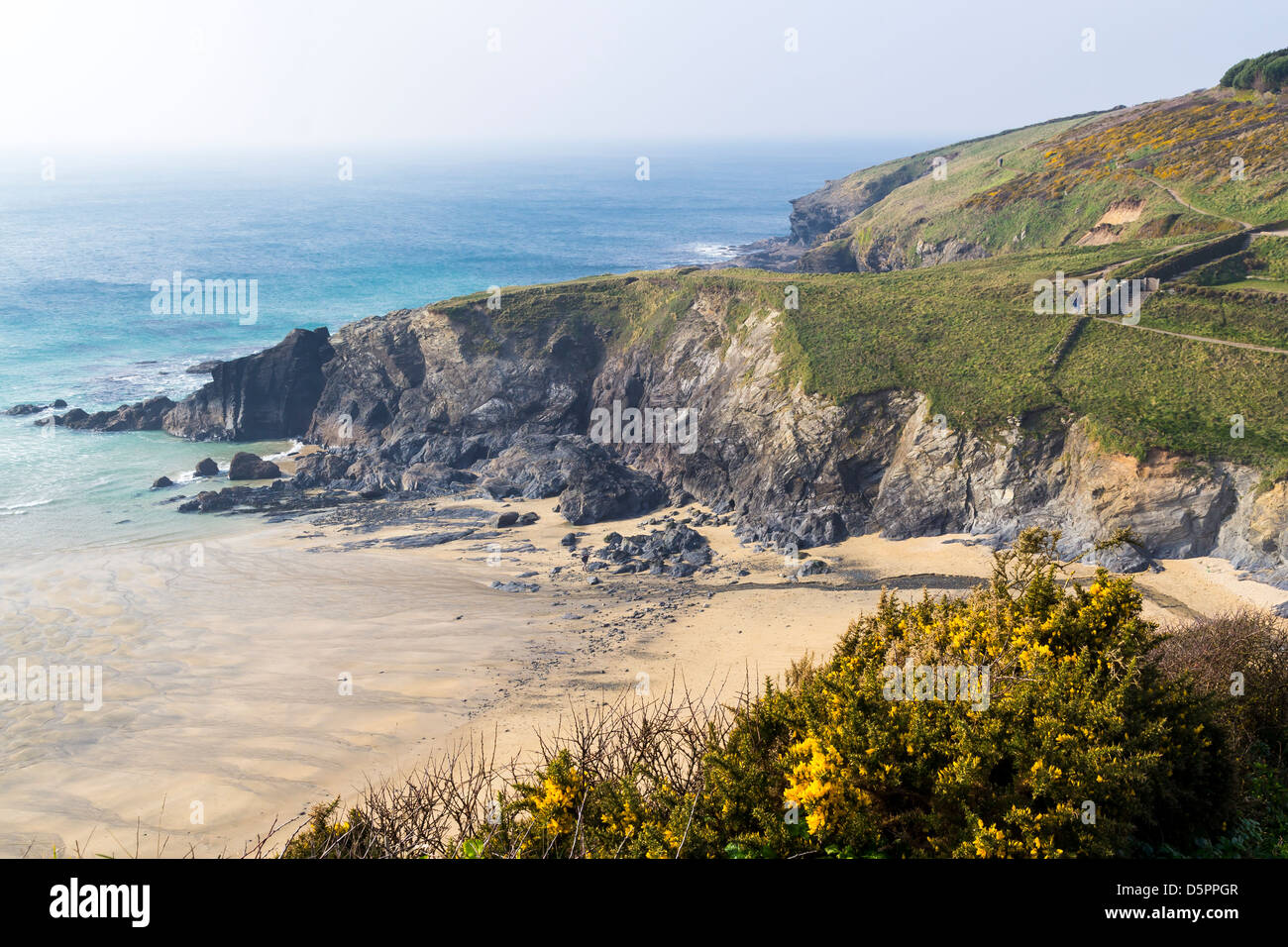 Overlooking the beach at Polurrian Cove Mullion Cornwall England UK ...