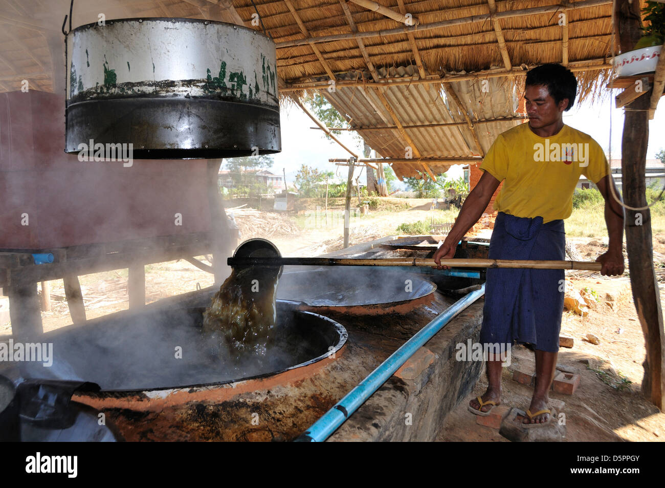 Sugar refinery, Sugar cane, Nyaung Shwe, Inle Lake, Shan State, Myanmar ...