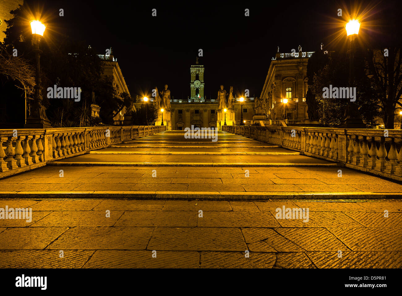 Cordonata Steps leading to Piazza del Campidoglio at night in Rome ...