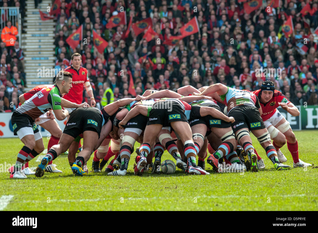 Scrum down during the Heineken Cup quarter-final match between ...