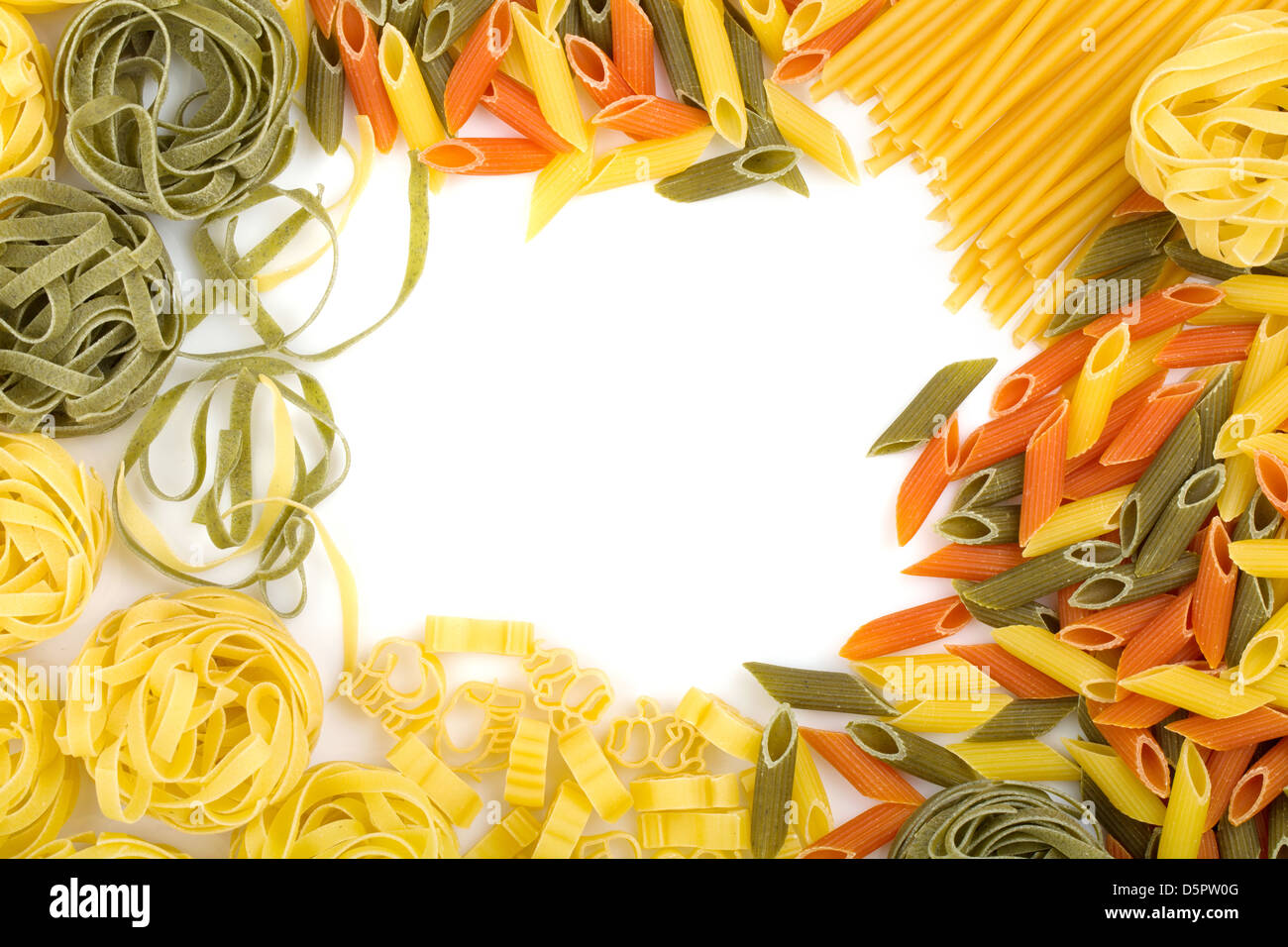 Overhead various Italian pasta background Stock Photo - Alamy