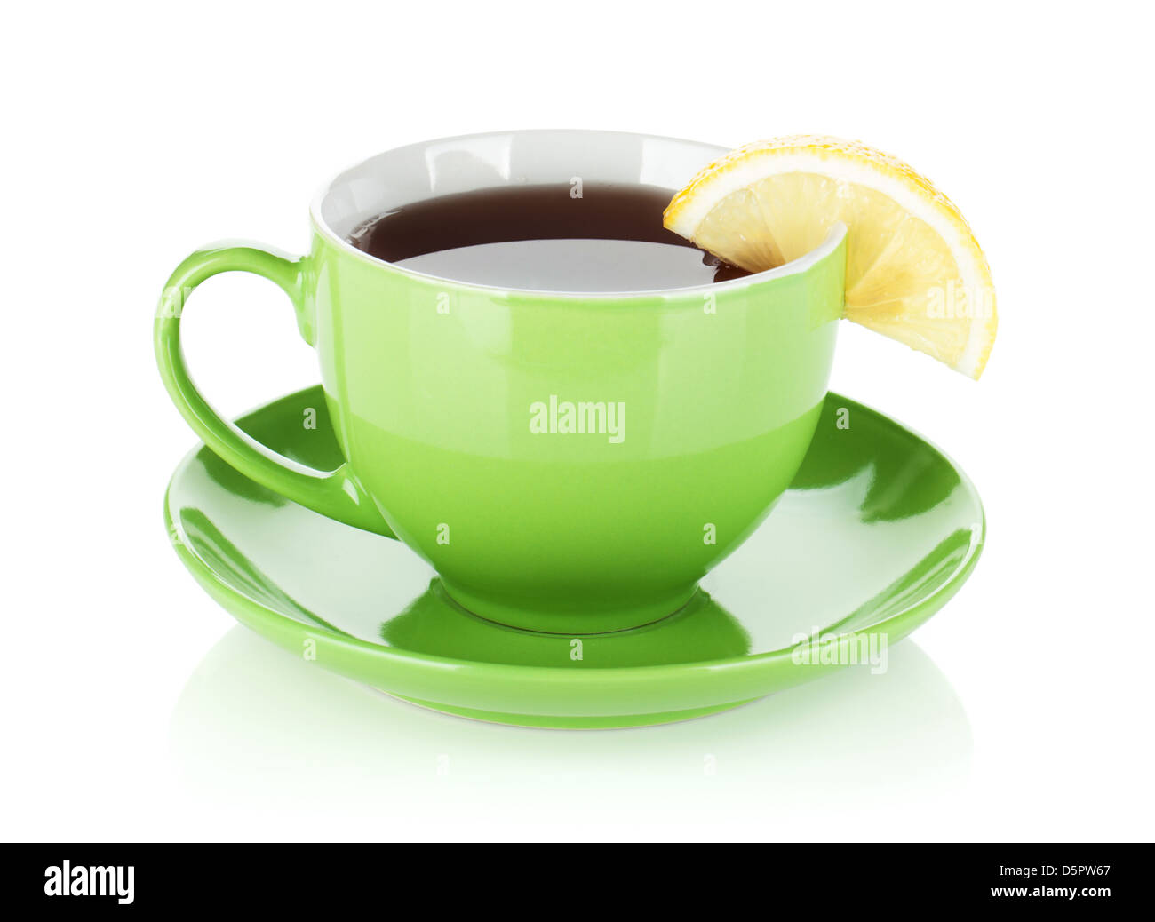 Green tea cup with lemon slice. Isolated on white background Stock ...