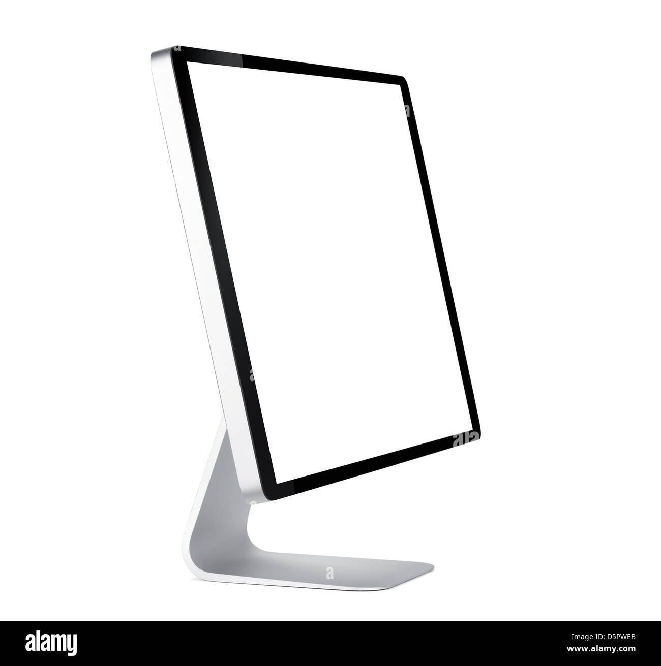 Computer display with white blank screen. Side view. Isolated on white ...