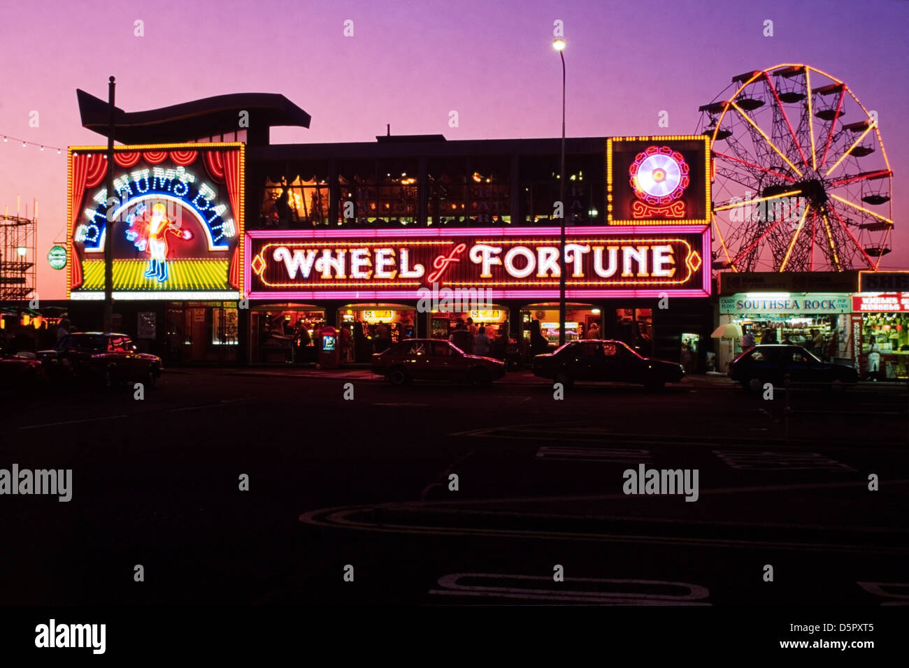 sunset over the funfair on southsea seafront mid 1990s Stock Photo - Alamy