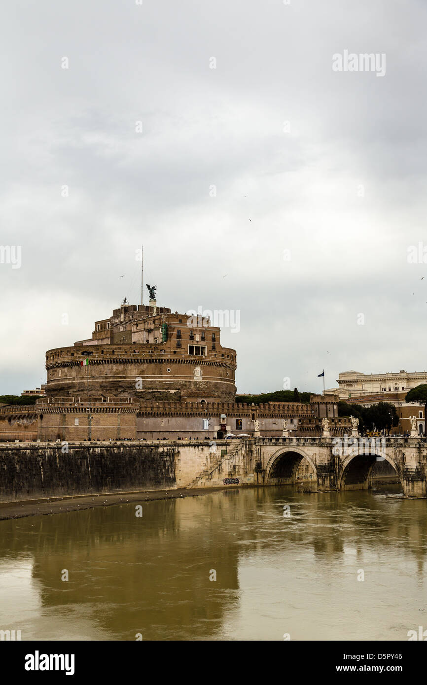 St. Angelo Bridge and St. Angelo Castle by the river Tiber in Rome ...