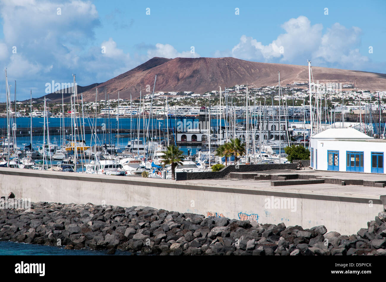 Lanzarote port where boats are seen parked Stock Photo - Alamy