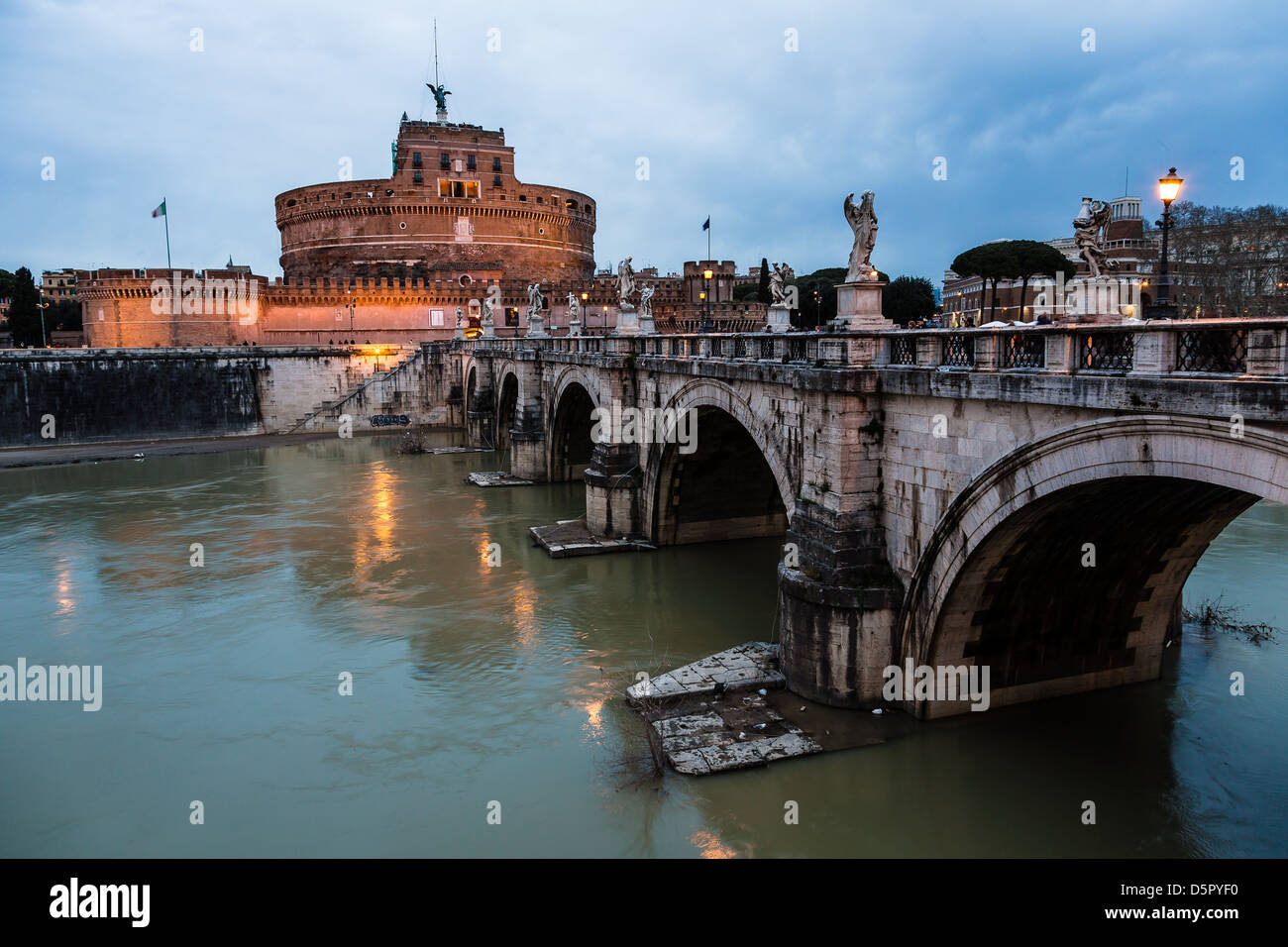 St. Angelo Bridge and St. Angelo Castle by the river Tiber in Rome ...