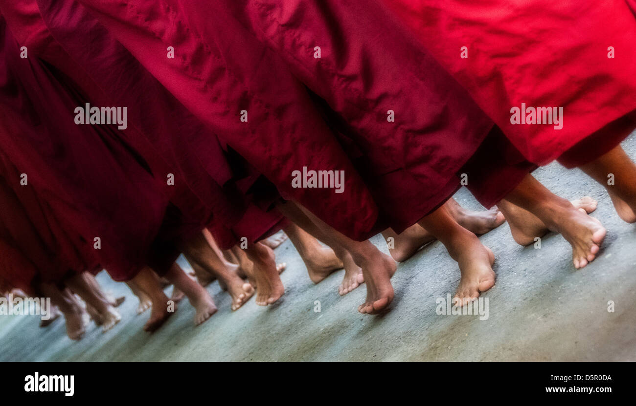 Monk's feet as they walk to receive their morning alms Stock Photo - Alamy