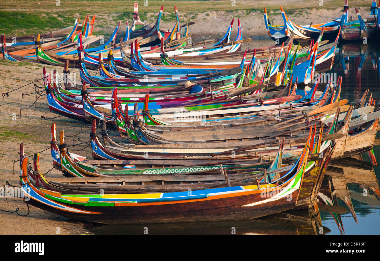 Colorful boats, Myanmar Stock Photo - Alamy
