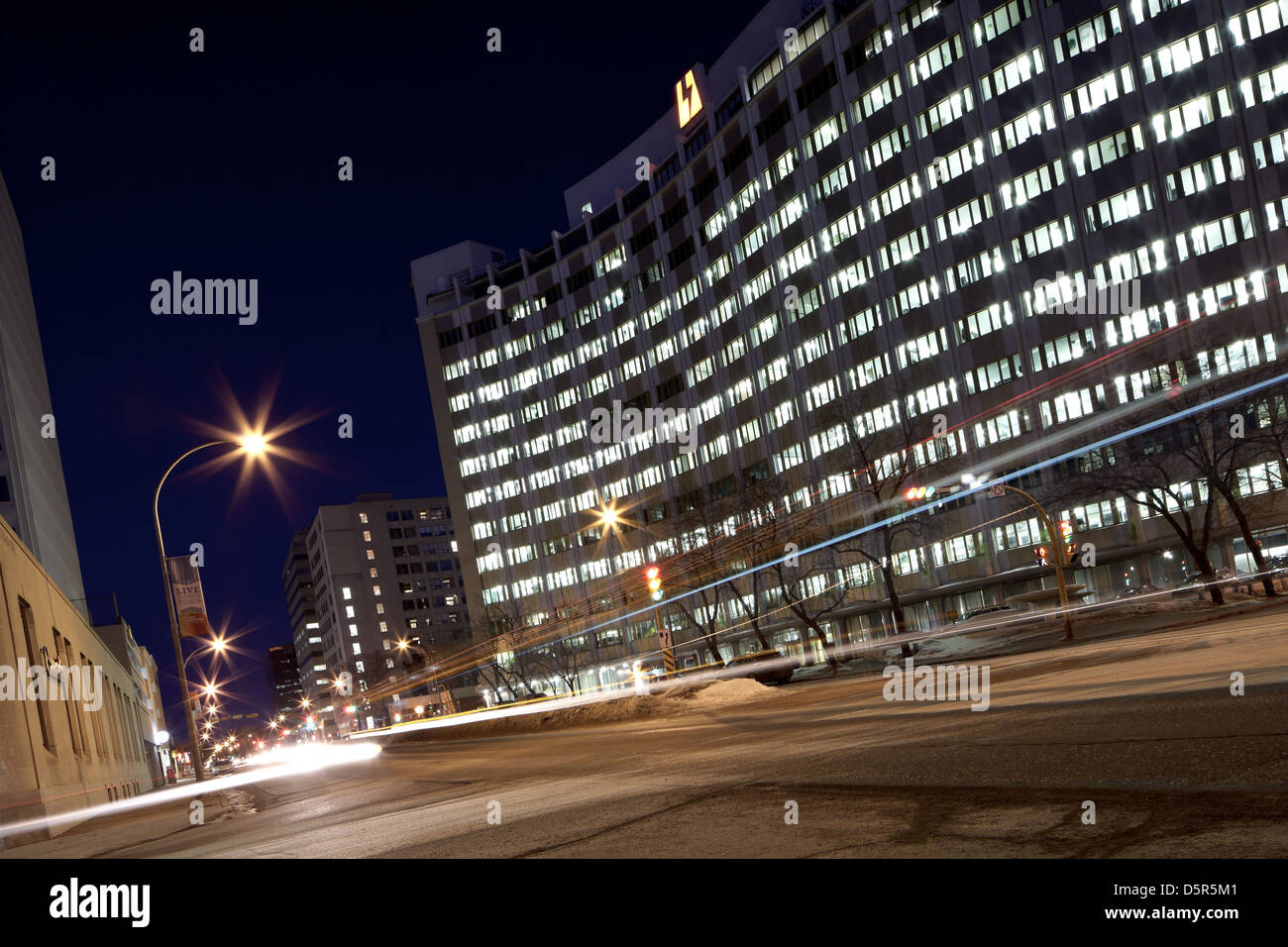 Night-time photograph of Victoria Avenue, Regina, Saskatchewan; taken ...