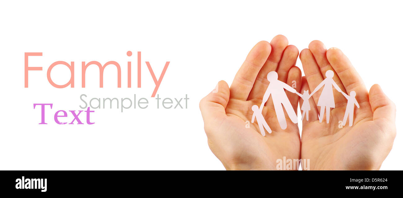Paper family in hands isolated on white background Stock Photo - Alamy