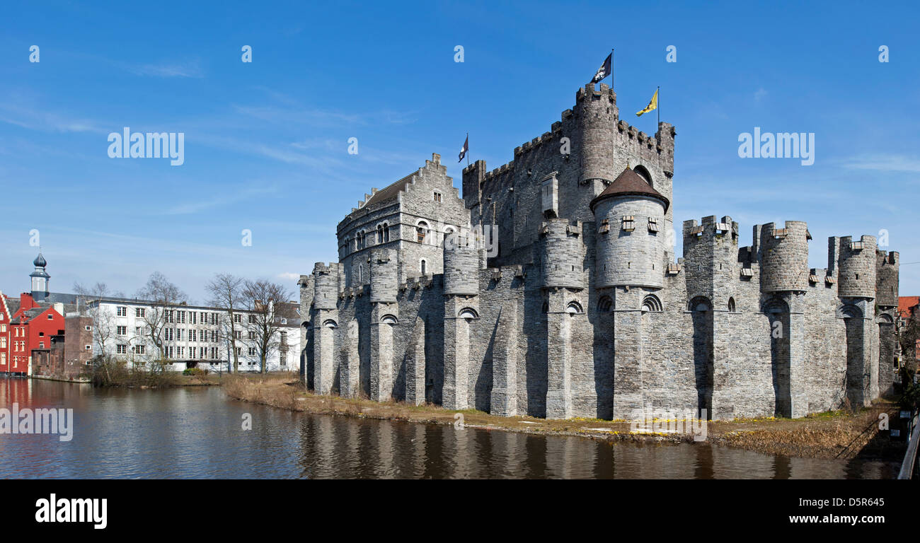 The meadieval Gravensteen / castle of the counts at Ghent, Belgium ...