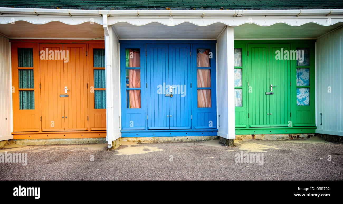 Colourful beach huts on Durley Chine beach in Bournemouth Stock Photo ...