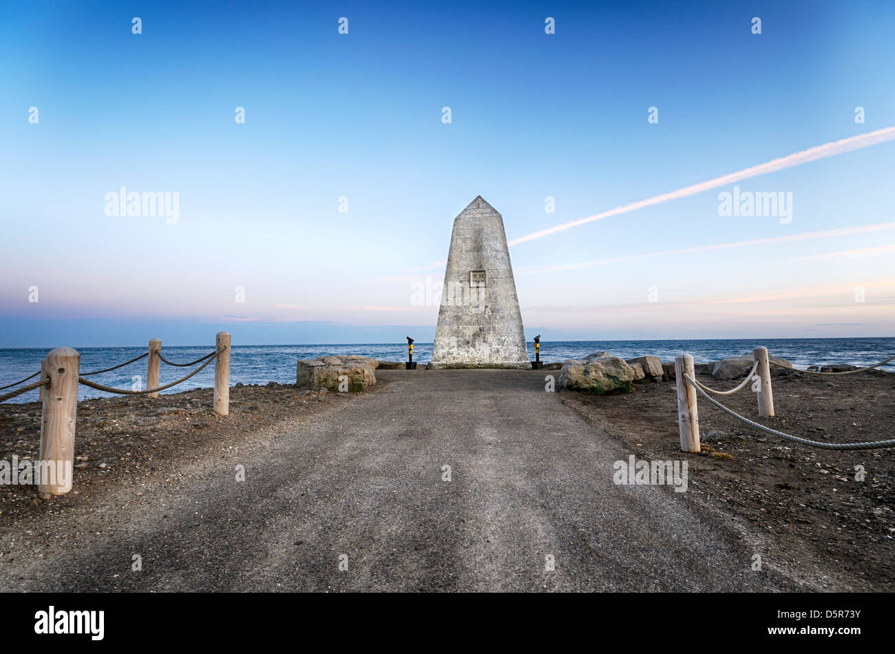 The obelisk near the lighthouse on Portland Bill near Weymouth on ...