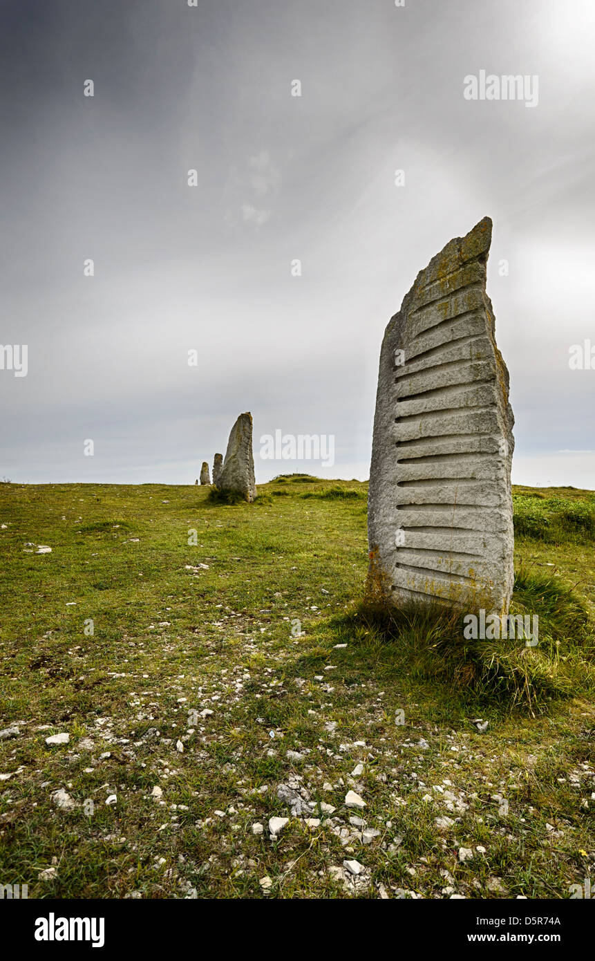 Standing stones at Tout Quarry on Portland in Dorset Stock Photo - Alamy
