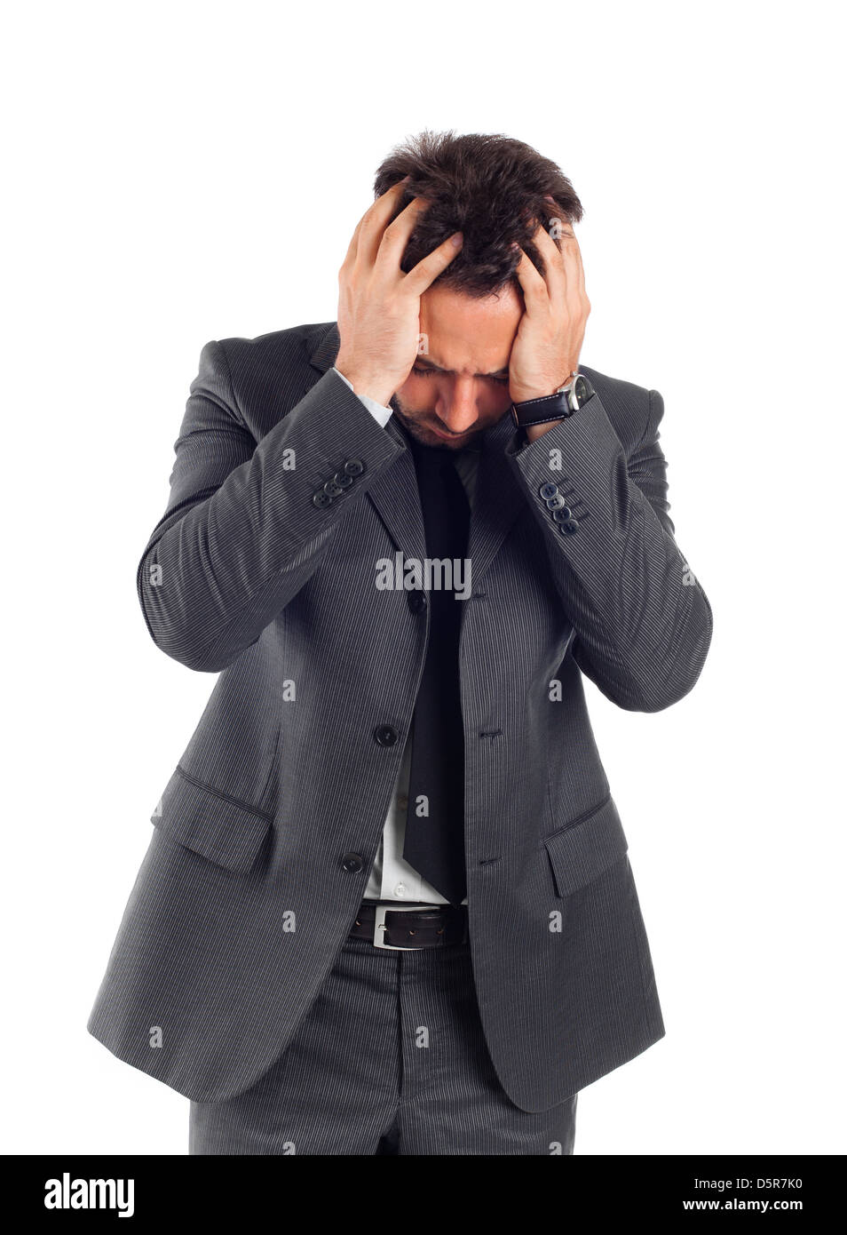 desperate businessman on white background Stock Photo - Alamy