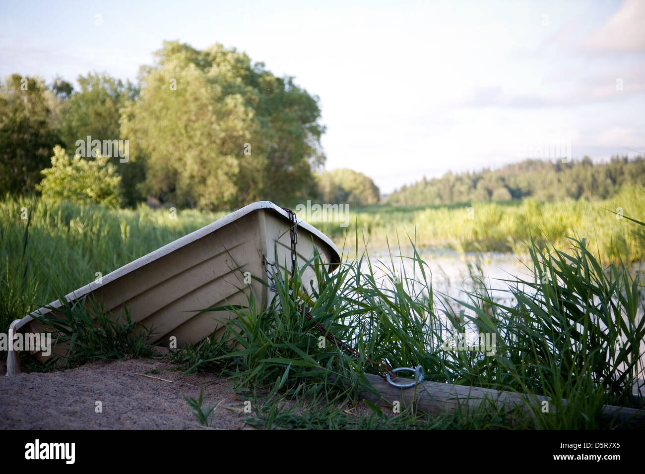 Little rowboat by the small lake Stock Photo - Alamy